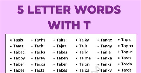 350 Cool 5 Letter Words With T In English List Of Five Letter Words