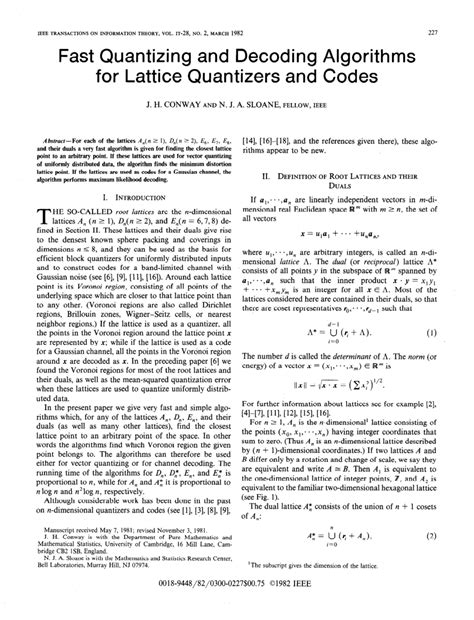pdf fast quantizing and decoding algorithm for lattice quantizers and codes