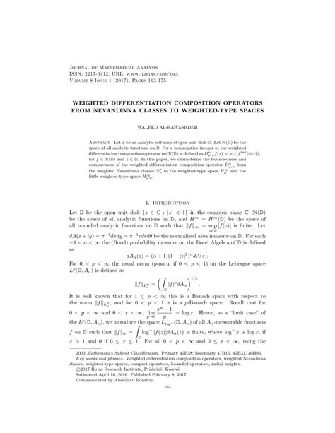 pdf weighted differentiation composition operators from nevanlinna classes to weighted type spaces