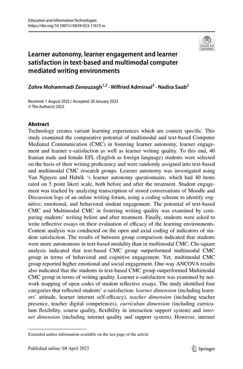 pdf learner autonomy learner engagement and learner satisfaction in text based and multimodal