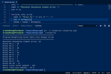 program menghitung nilai rata rata dengan array di c kopi coding