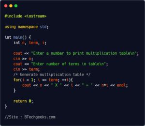 C Program To Print Multiplication Table Of A Number BTech Geeks