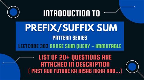 introduction to prefix and suffix array leetcode 303 range sum query immutable hindi