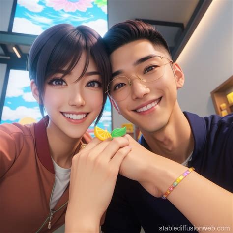 Cartoonize Smiling Couple Image Stable Diffusion Online
