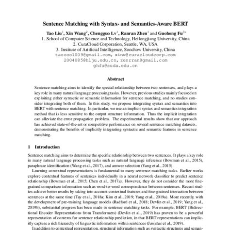 sentence matching with syntax and semantics aware bert acl anthology