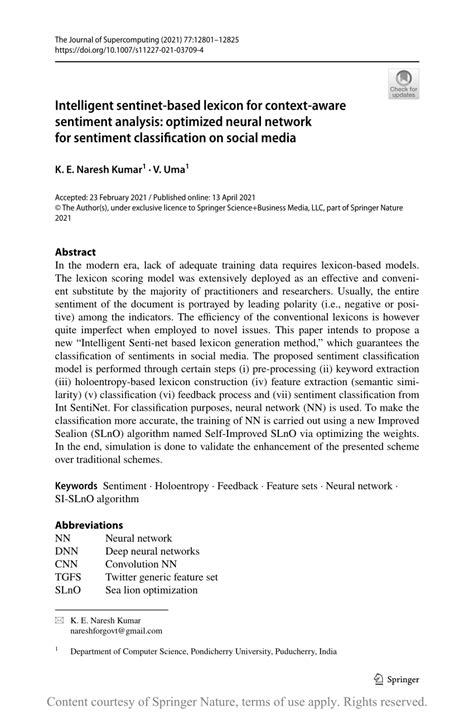 intelligent sentinet based lexicon for context aware sentiment analysis optimized neural