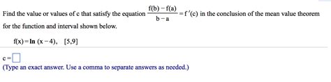 solved find the value or values of c that satisfy the