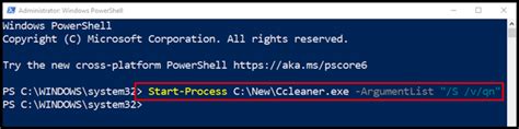 exe silent installation powershell