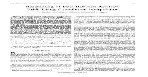 resampling of data between arbitrary grids using convolution interpolation [pdf document]