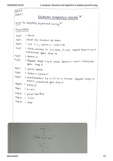 solution c program flowchart and algorithm to display pyramid using note courses computer
