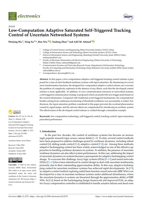 pdf low computation adaptive saturated self triggered tracking control of uncertain networked