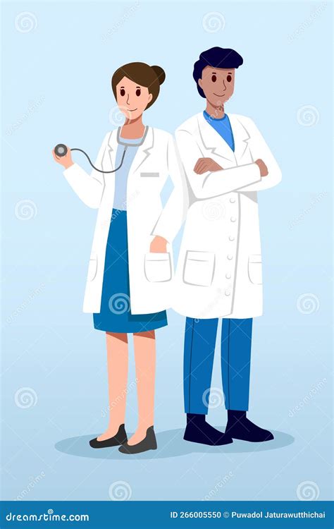 Medical Team Male And Female Doctors Cartoon Characters Stock