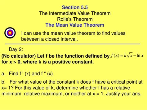 ppt section 5 5 the intermediate value theorem rolle s theorem the mean value theorem