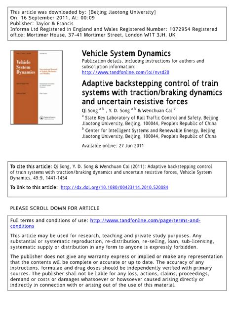 pdf adaptive backstepping control of train systems with traction braking dynamics and