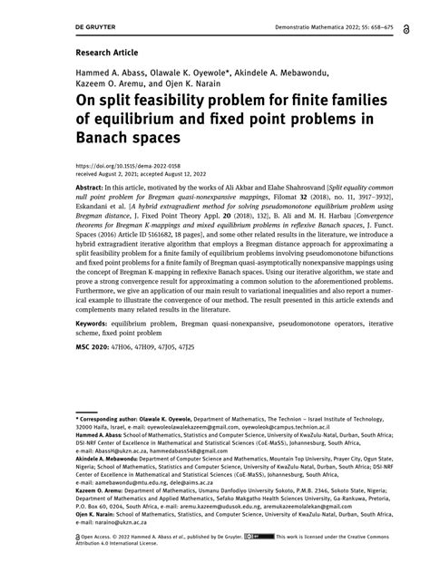 pdf on split feasibility problem for finite families of equilibrium and fixed point problems