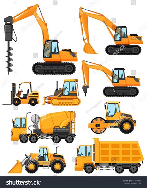 Different Types Construction Vehicles Illustration Stock Vector