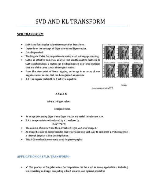 svd and kl transform 1 pdf eigenvalues and eigenvectors matrix mathematics