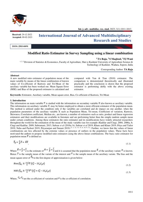 pdf modified ratio estimator in survey sampling using a linear combination