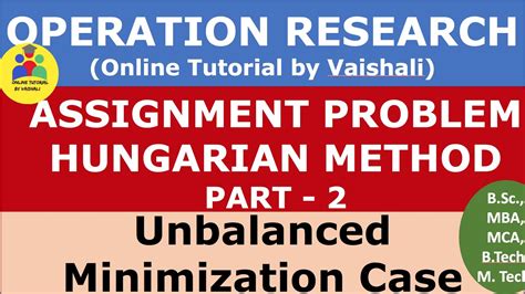 assignment problem hungarian method unbalanced minimization case operation research part 2
