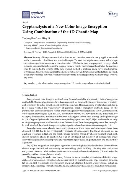 pdf cryptanalysis of a new color image encryption using combination of the 1d chaotic map