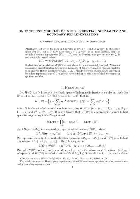 pdf on quotient modules of h 2 mathbb{d} n essential normality and boundary representations