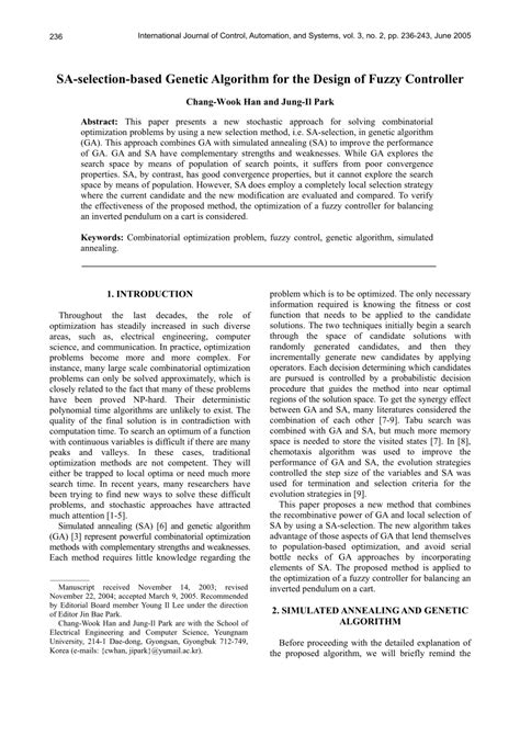 pdf sa selection based genetic algorithm for the design of fuzzy controller