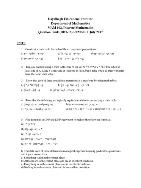 discrete mathematicsqb pdf recurrence relation logic