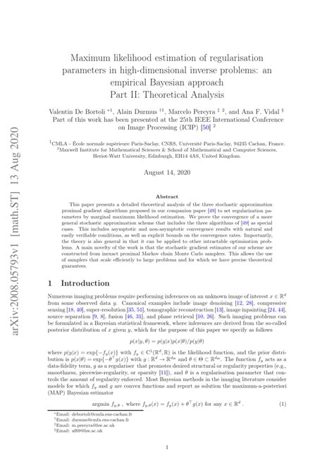 pdf maximum likelihood estimation of regularisation parameters in high dimensional inverse