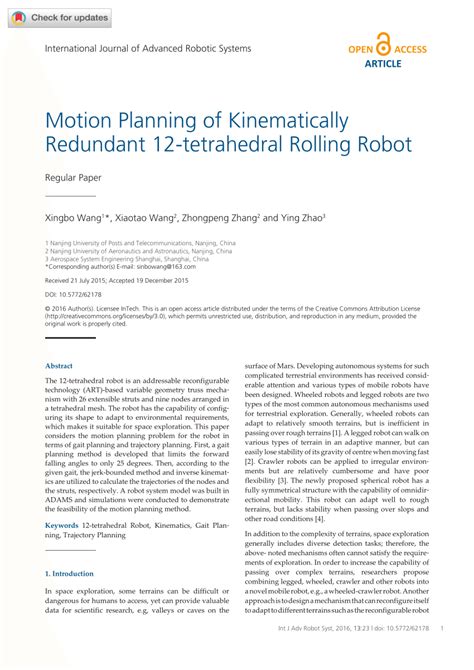 pdf motion planning of kinematically redundant 12 tetrahedral rolling robot