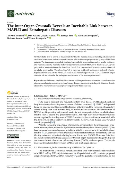 PDF The Inter Organ Crosstalk Reveals An Inevitable Link Between