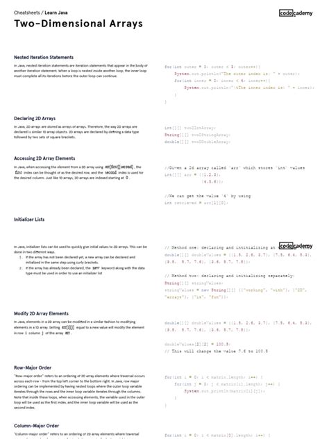 learn java two dimensional arrays cheatsheet codecademy pdf computer programming
