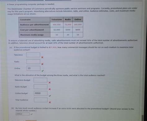 Solved A Linear Programming Computer Package Is Needed The Chegg