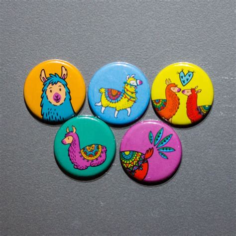 Llama Have A Fiesta Brightly Coloured Llama Strong Ceramic Magnets Or Pinback Buttons Cute