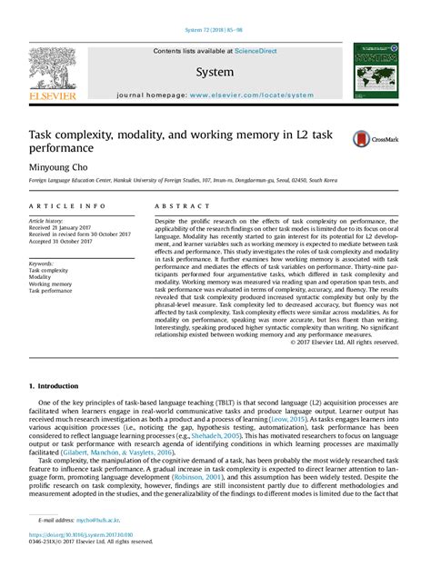 task complexity modality and working memory in l2 task performance