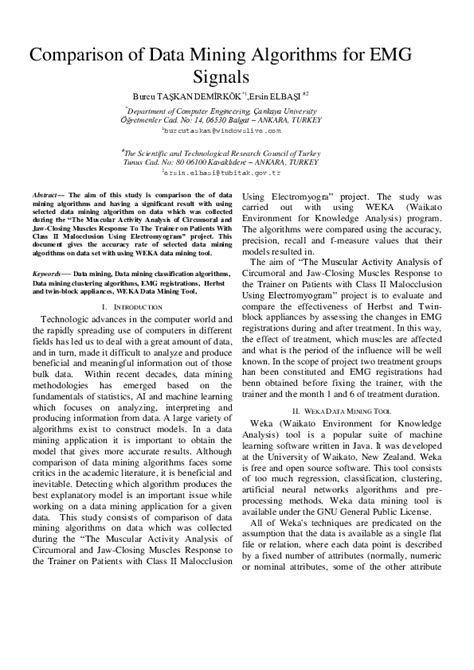 pdf comparison of data mining algorithms for emg signals ersin elbasi