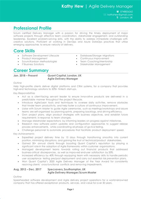 Agile Project Manager CV Example Guide Land Interviews