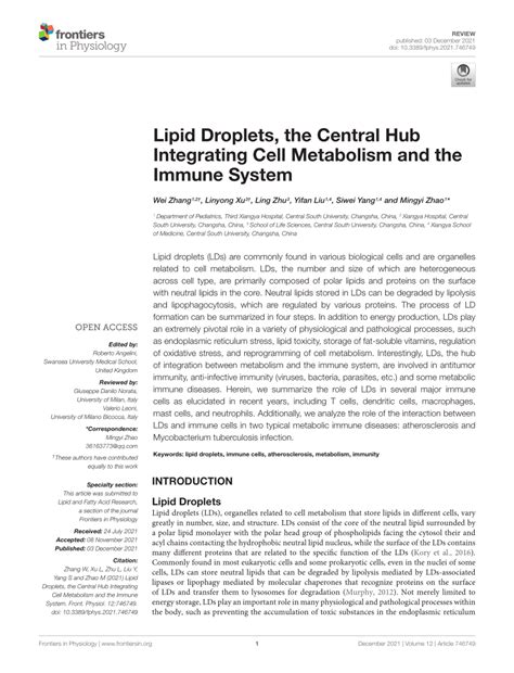 PDF Lipid Droplets The Central Hub Integrating Cell Metabolism And