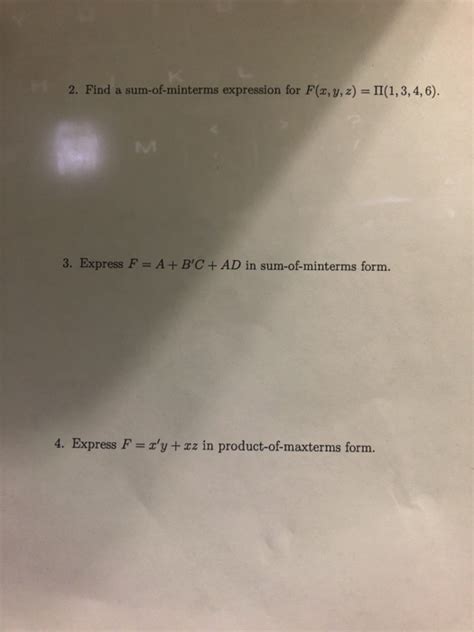 solved 2 find a sum of minterms expression for f x y