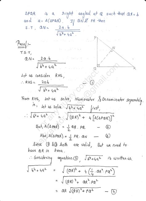pqr is a right angled at q such that qr b and a a pqr if qn is perpendicular to pr then s t