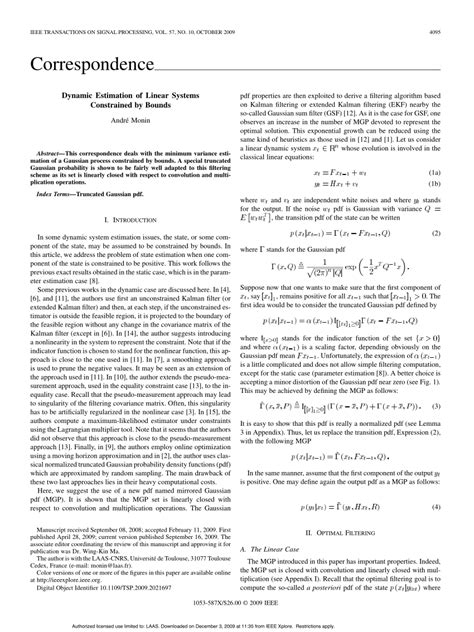 pdf dynamic estimation of linear systems constrained by bounds