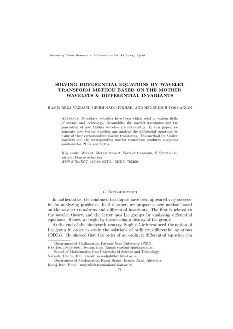 pdf solving differential equations by wavelet transform method based on the mother wavelets