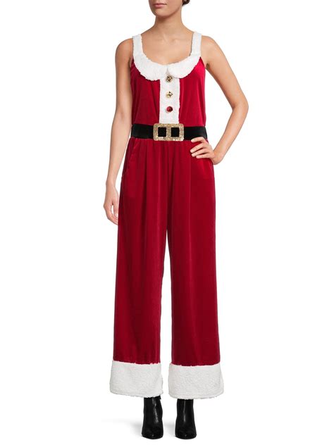 Tilley 1 Womens Christmas Velvet Overalls Sleeveless Wide Leg Santa Jumpsuit Holiday Costume