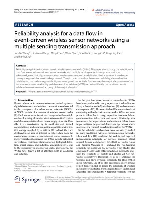 pdf reliability analysis for a data flow in event driven wireless sensor networks using a