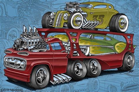 Hot Rod Big Rig Truck Art Cool Car Drawings Cartoon Car Drawing