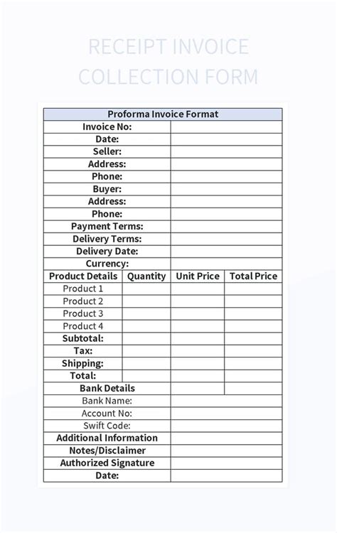 Receipt Invoice Collection Form Excel Template And Google Sheets File