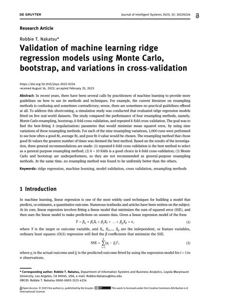 pdf validation of machine learning ridge regression models using monte carlo bootstrap and