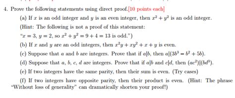 solved prove the following statements using direct proof