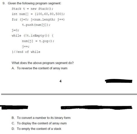 solved given the following program segment stack t new