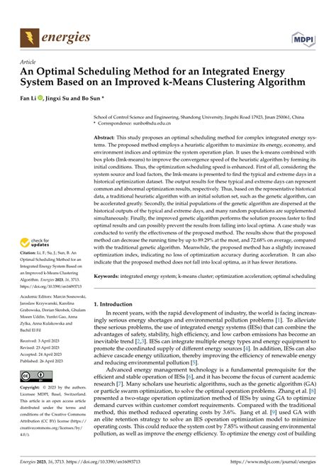pdf an optimal scheduling method for an integrated energy system based on an improved k means