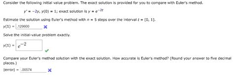 solved consider the following initial value problem the exact solution is provided for you to